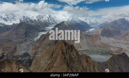 Aerial view of Batura Glacier in Hunza Valley, Himalayas, Gilgit ...