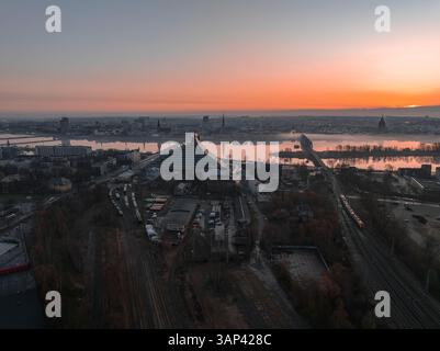 Sunrise Over Riga's Old Town with National Library and Landmarks Stock ...