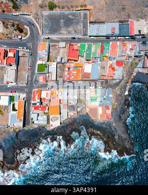 Aerial drone view of La Caleta, coastal town on the East coast of ...