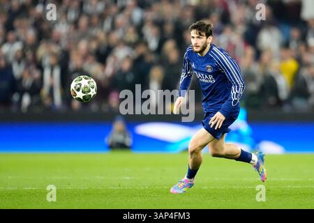 Paris Saint Germain's Khvicha Kvaratskhelia (right) during a training ...