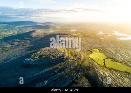 Aerial birds eye view of the burren national park. scenic tourism ...