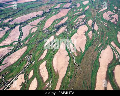 Aerial view of meandering Cooper Creek in Channel Country flood plain ...