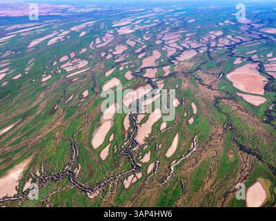 Aerial view of Cooper Creek on Channel Country flood plain, Windorah ...