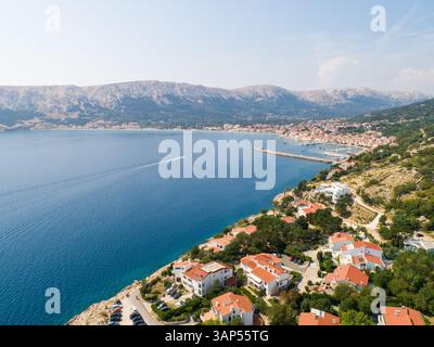 Aerial view of Baška coastal cityscape during the summer, Croatia Stock ...