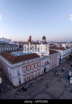 Aerial view of the iconic Puerta de Alcala surrounded by elegant ...