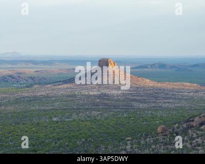 Aerial view of Vingerklip mountains in desert plateau, Kunene, Namibia ...