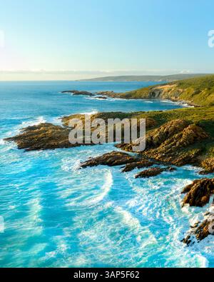 Aerial view of Injidup Beach along the bay, Yallingup, Western ...