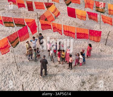 Aerial view of vibrant batik fabrics with colorful patterns and ...