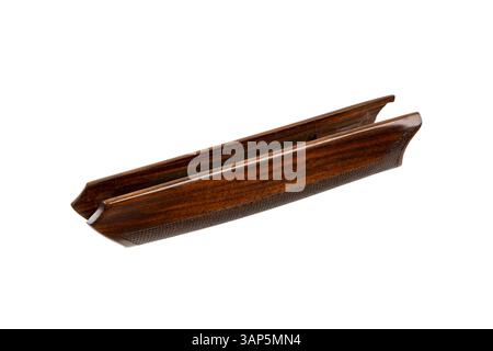 Textured wooden forend for rifle or shotgun, isolated on white ...