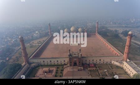 Aerial view of Badshahi Masjid and Lahore Fort in the old part of the ...