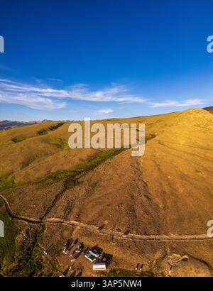 Aerial view of deosai plains with beautiful mountains, scenic valley ...