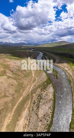 Aerial view of breathtaking Deosai Plains with majestic mountains and ...