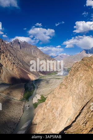 Aerial view of majestic and serene Broghil Valley National Park ...