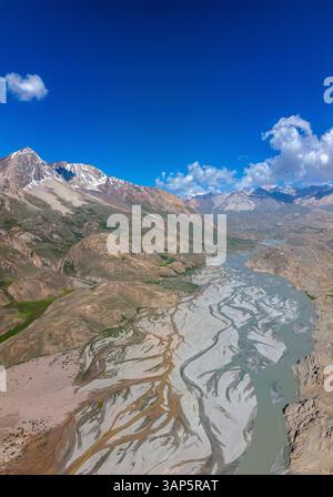 Aerial view of breathtaking Broghil Valley National Park with winding ...