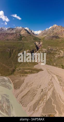 Aerial view of majestic and serene Broghil Valley National Park ...