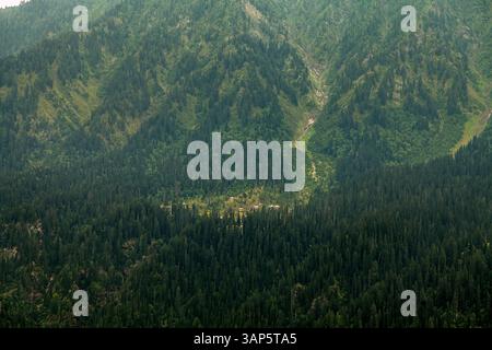 Aerial view of lush green Neelam Valley with majestic mountains and ...