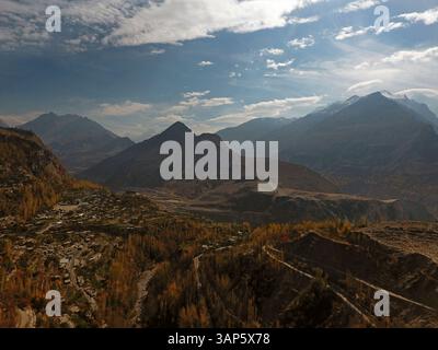 Aerial view of majestic Hopar Valley and Nagar Valley with rugged ...