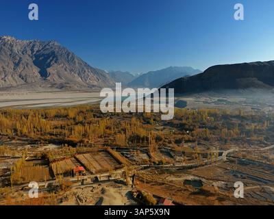 Aerial view of Hunza Valley with majestic mountains and picturesque ...