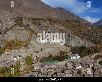 Aerial view of Hunza Valley with Baltit Fort and majestic mountains ...
