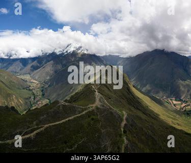 Aerial view of Apu Veronica mountain peak, Ollantaytambo, Peru Stock ...