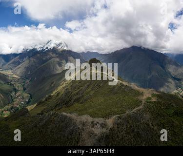 Aerial view of Apu Veronica mountain peak, Ollantaytambo, Peru Stock ...