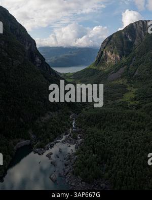 Aerial view of Bondhusvatnet with Bondhus Glacier and Bondhusdalen ...