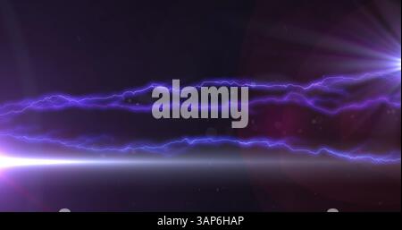 Image of glowing purple lightning flashes and white beam of light on ...