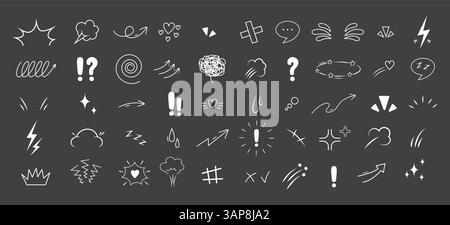 Anime Emotion effect icons. Manga doodle set. Comic emotion symbols ...