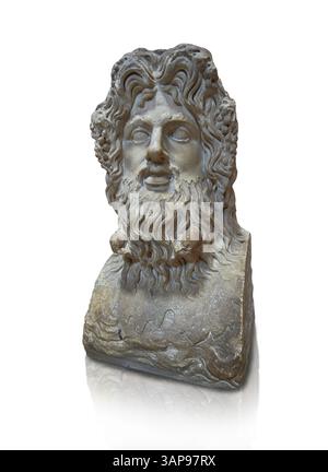 Roman herm of a marine divinity (possibly Oceanus ) with thick hair ...