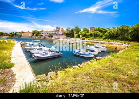Dajla. Aerial view of coastal village of Dajla and abandoned convent ...