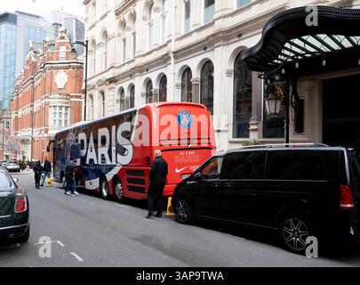 The Paris Saint-Germain team bus arrives at a hotel in ...