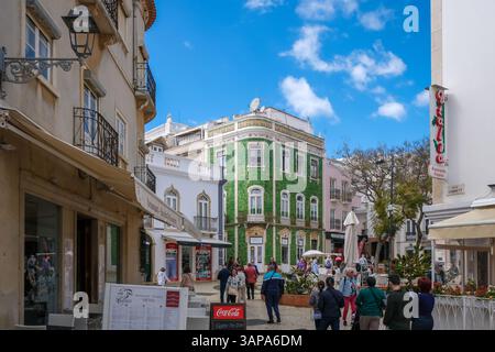 Green tiled building, Praça Luís de Camões, Lagos, Algarve, Portugal ...