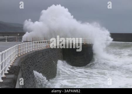 Aberystwyth Wales UK weather 16th April 2025, a stormy day on the west ...