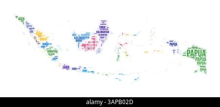 Indonesia shape. Country word cloud with region division. Indonesia ...