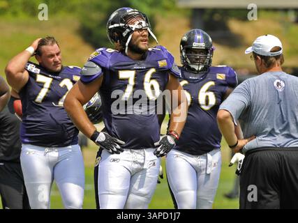 Baltimore Ravens' Jah Reid, front, is seen during practice in Owings ...