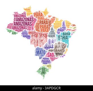 Brazil map design. Country names in different languages and map shape ...