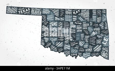 Oklahoma counties map word cloud. Oklahoma region names. Black and ...