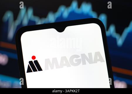 In this photo illustration, the Magna International company logo is ...