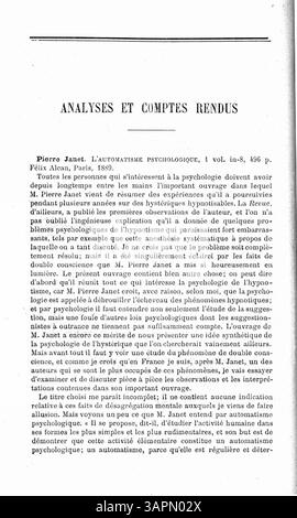 Review of Pierre Janet's 'L'automatisme psychologique', discussing its ...