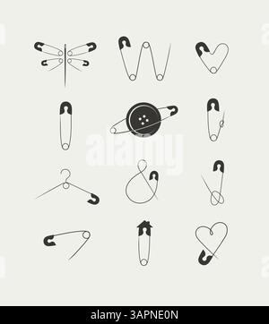 Safety pins collection in minimalist art style drawing with beige on ...