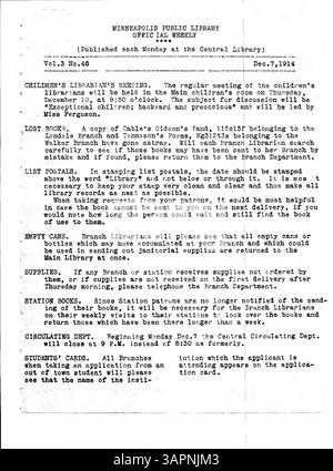 The 1914 weekly bulletin for Minneapolis Public Library employees contained relevant news ...