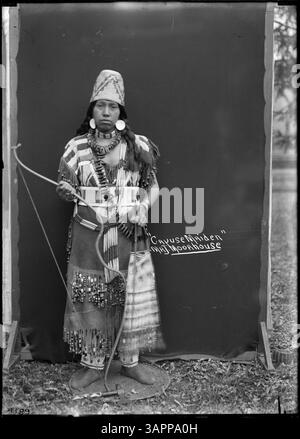 This photograph, titled 'Cayuse Maiden,' features Ruth Coyote, a Cayuse ...