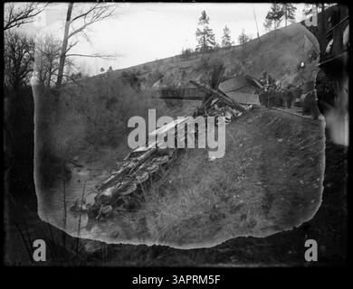 This photograph shows the wreck of engine no. 215 near Cayuse, Oregon ...