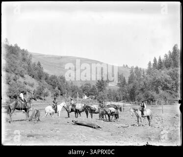 This photograph depicts a corral at Cowboy Thompson's ranch, with a ...