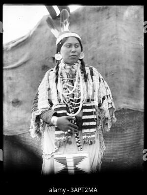 Eagle Feather, a Wishram tribal woman, is shown in traditional regalia ...