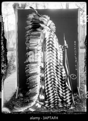 Photograph of Anthony Somkin, a Cayuse tribal man, in traditional ...