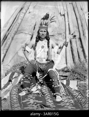 Photograph of Francis Lincoln, a Cayuse tribal man, wearing traditional ...
