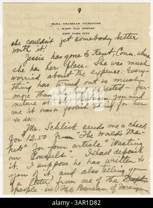 Sara Teasdale’s letter to Ernst Filsinger from July 22, 1920, details ...