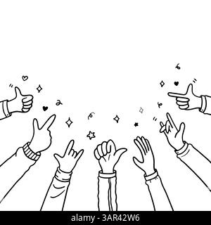 Applaud hands vector in doodle style. Hand drawn clapping human hands ...