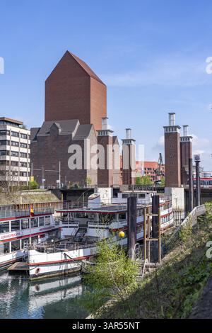 The Schwanentor Bridge in Duisburg's inner harbour, one of 3 lifting ...